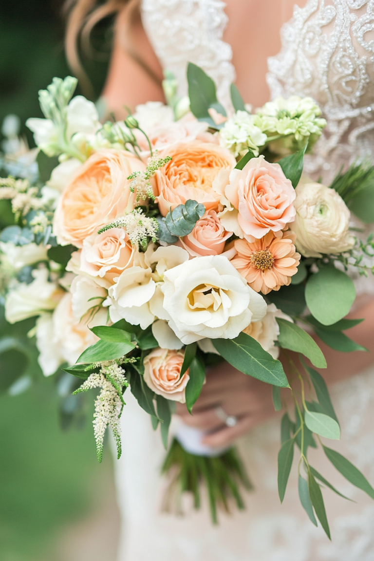 70+ Peach Wedding Bouquet Ideas