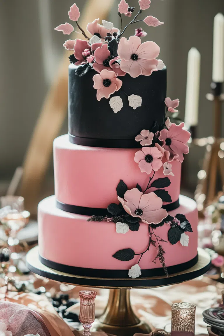 45+ Pink and Black Wedding Cake Ideas